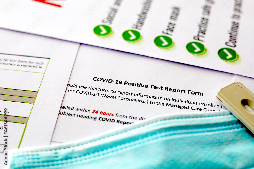 Covid 19 Positive Test Report Form With Medical Equipment Stock Photo ...
