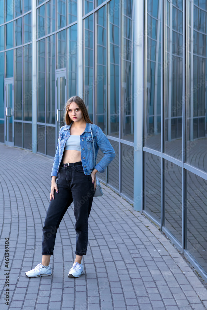 young beautiful sophisticated modern stylish girl with long hair ...