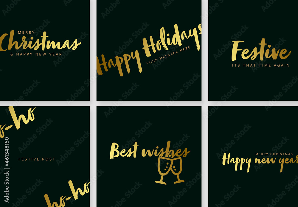 Dark Green Social Media Posts with Gold Typography Stock Template ...
