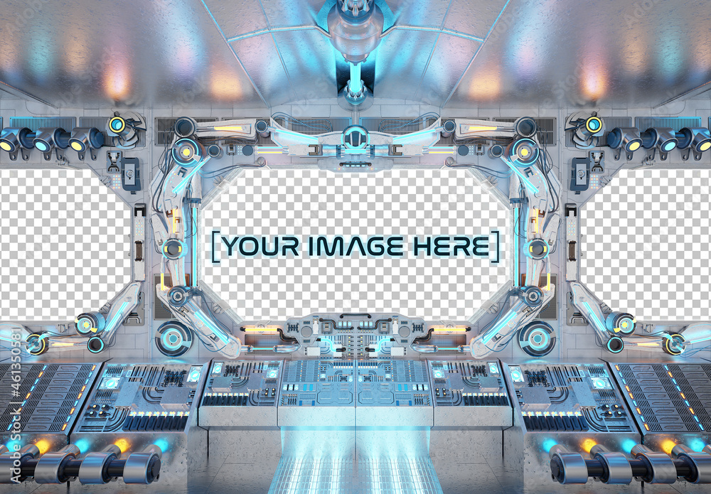 Spaceship Cockpit Mockup with Window and Control Panel Stock Template ...