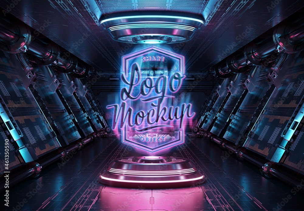 Glowing Neon Logo Mockup with Hologram Effect Stock Template | Adobe Stock