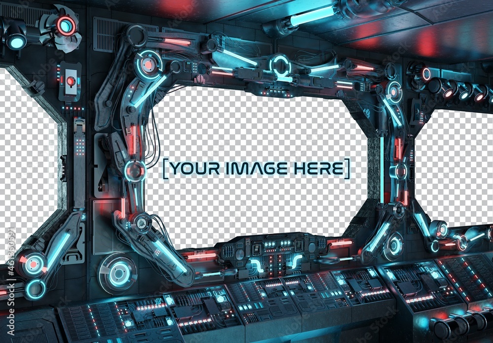 Spaceship Cockpit Interior Mockup with Isolated Window Stock Template ...