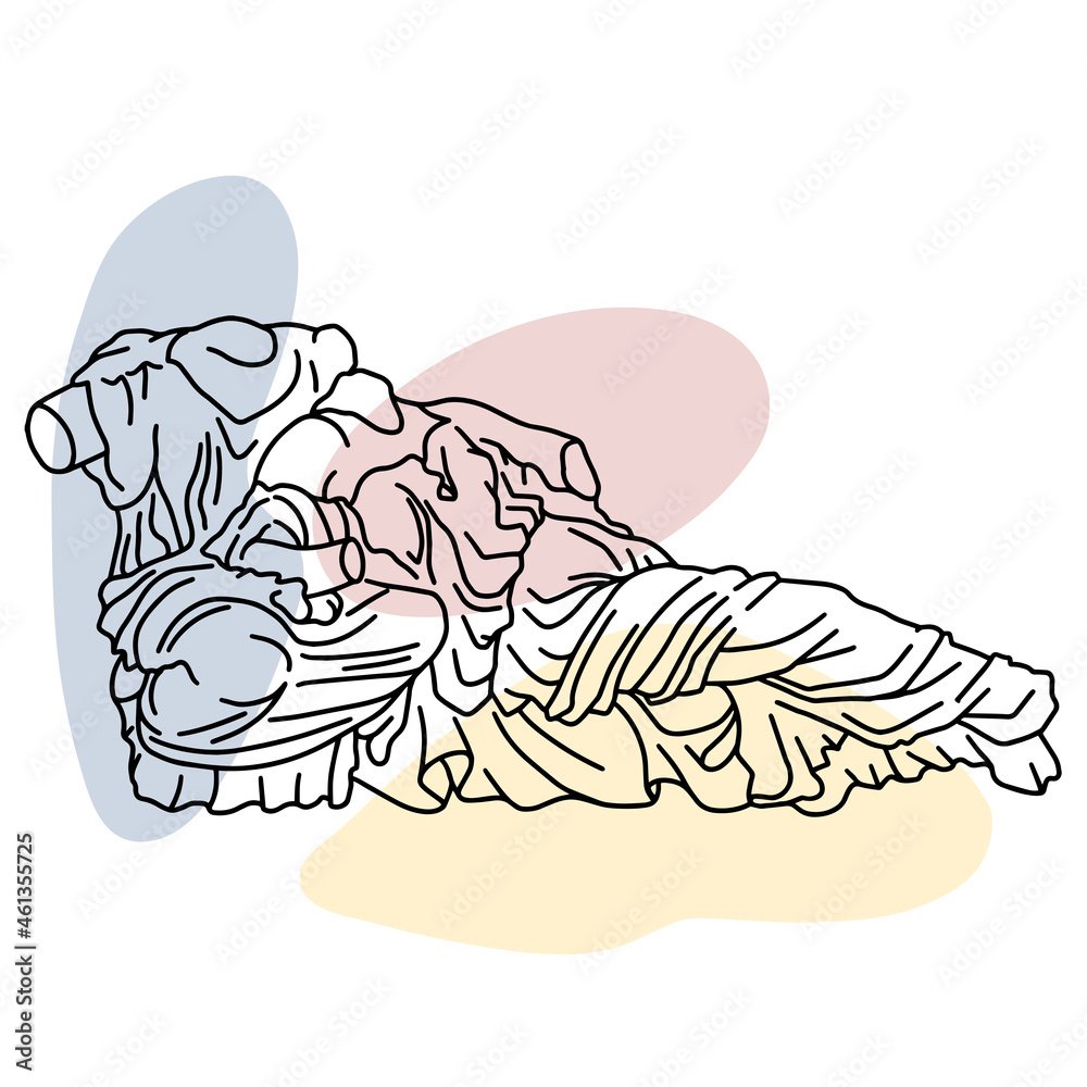 Vector illustration of antique statue of sitting goddesses. Line ...
