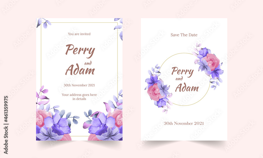 Watercolor beautiful floral wedding invitaion card Stock Vector | Adobe ...