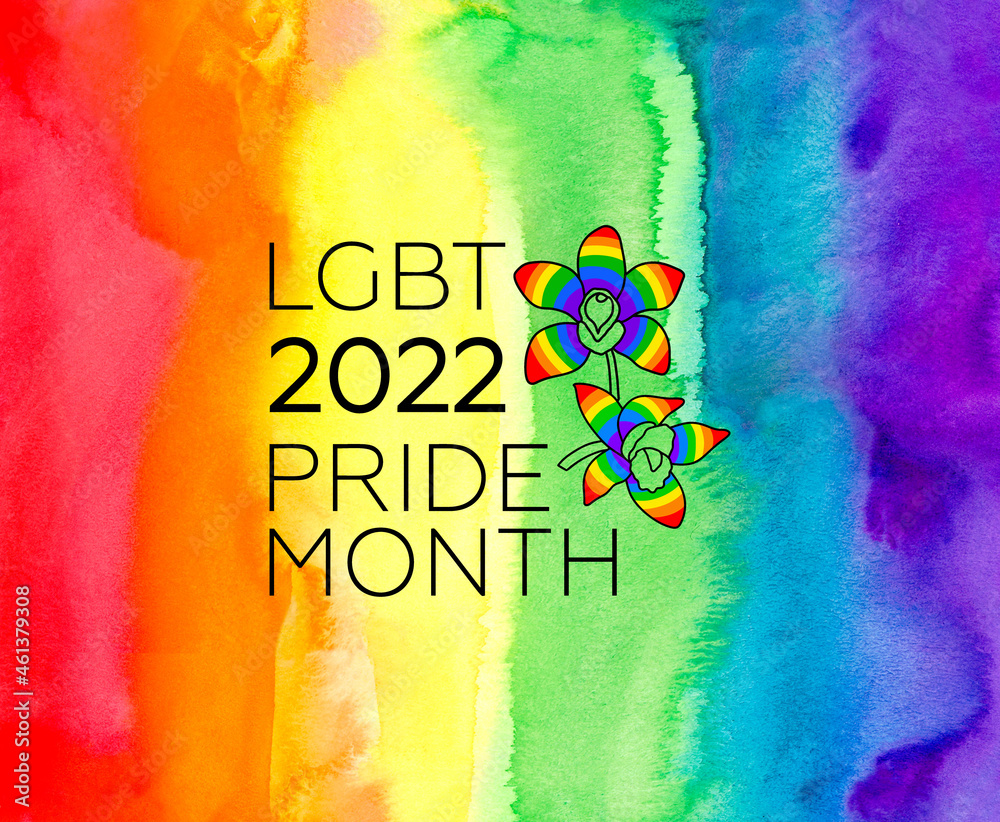 watercolor painted rainbow background with lgbt logo. bright smooth ...