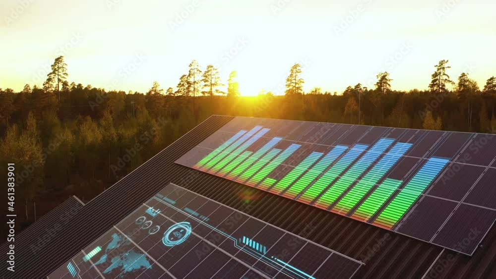 Rooftop solar panel, green energy concept - 3d HUD animation Stock ...