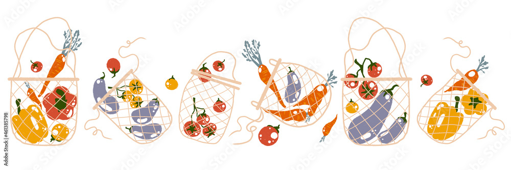 No plastic, plastic free concept. Set with flat cartoon style ...
