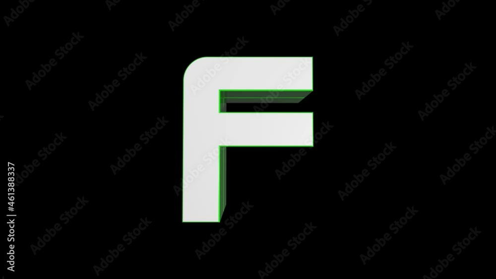 3D Animated alphabet, Green color, letter F on black background Stock ...