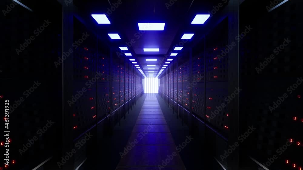 Network And Data Servers Behind Glass Panels In A Server Room Of A Data Center Or Isp, 3d ...