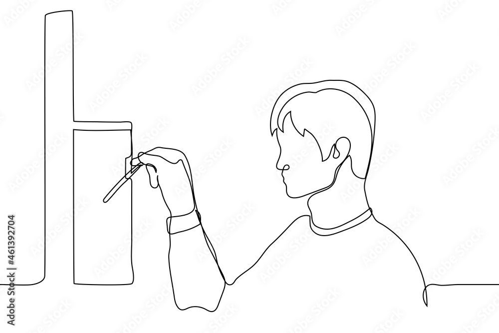 man puts a letter in a mailbox - one line drawing. postman delivers ...