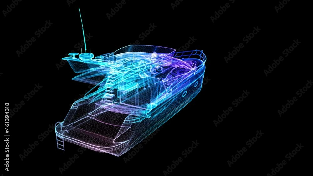 Luxury yacht. Line formation of 3d yacht. Aerial view of luxury super ...