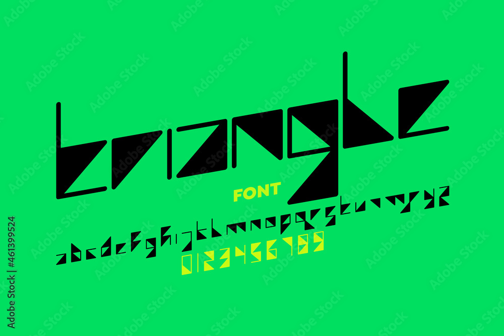 Triangle shape font design, alphabet letters and numbers vector ...