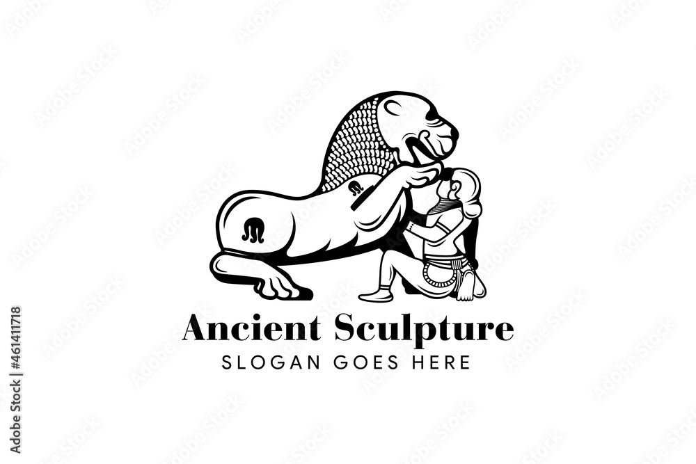 India ancient sculpture logo design template. flat black and white ...