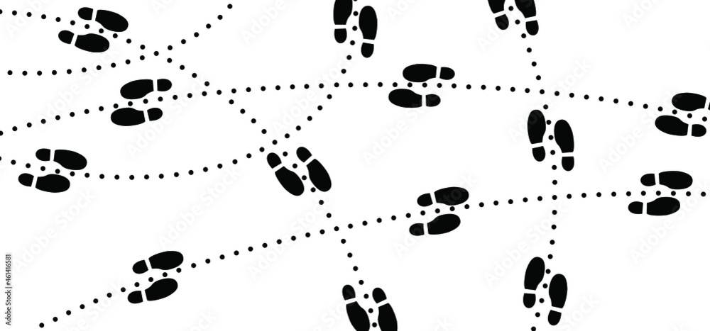 Footpath walking route. Flat vector footprint. Footsteps silhouette ...