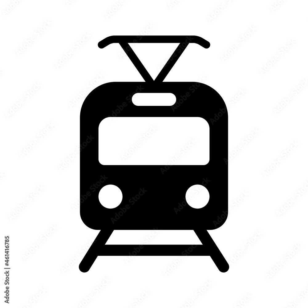 Lightrail or light rail transit with pantograph flat vector icon for ...