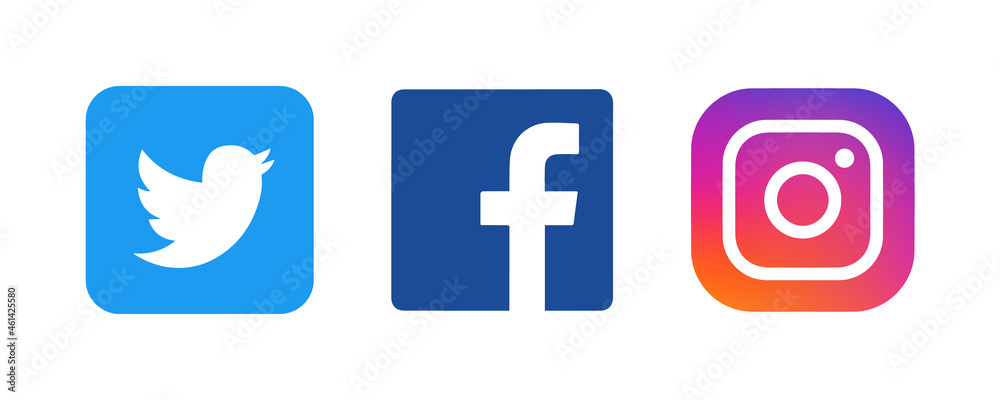 Twitter, Facebook and Instagram logotypes. Colorful vector logos set of ...