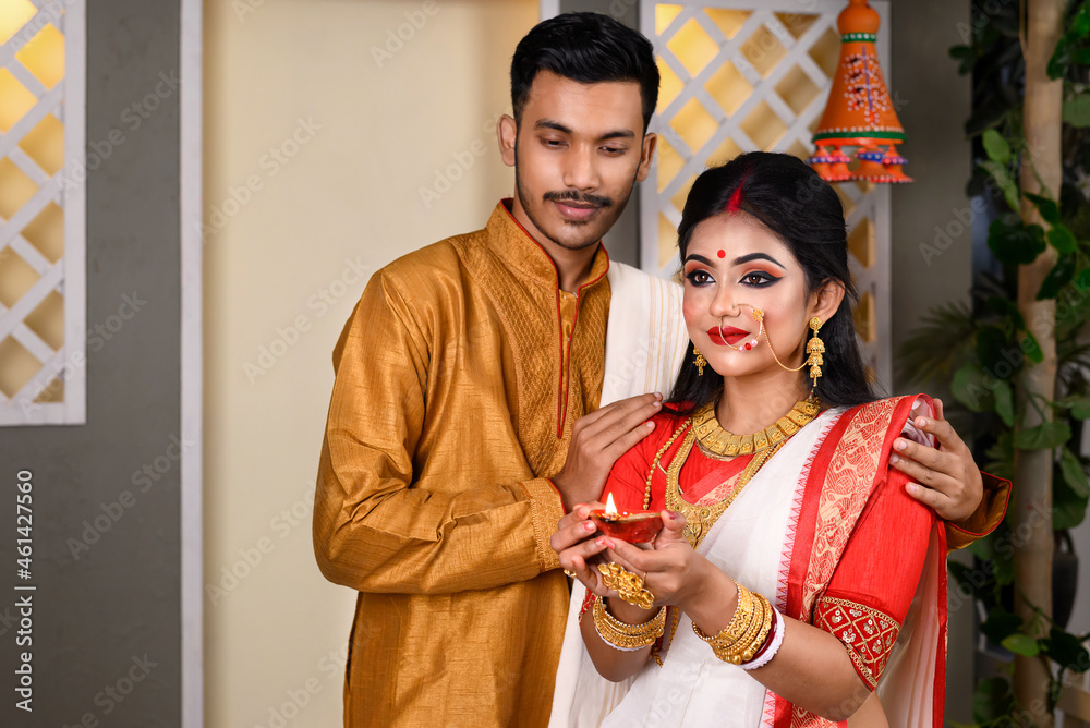 Portrait of Indian man dressed in kurta pajama with beautiful Indian ...