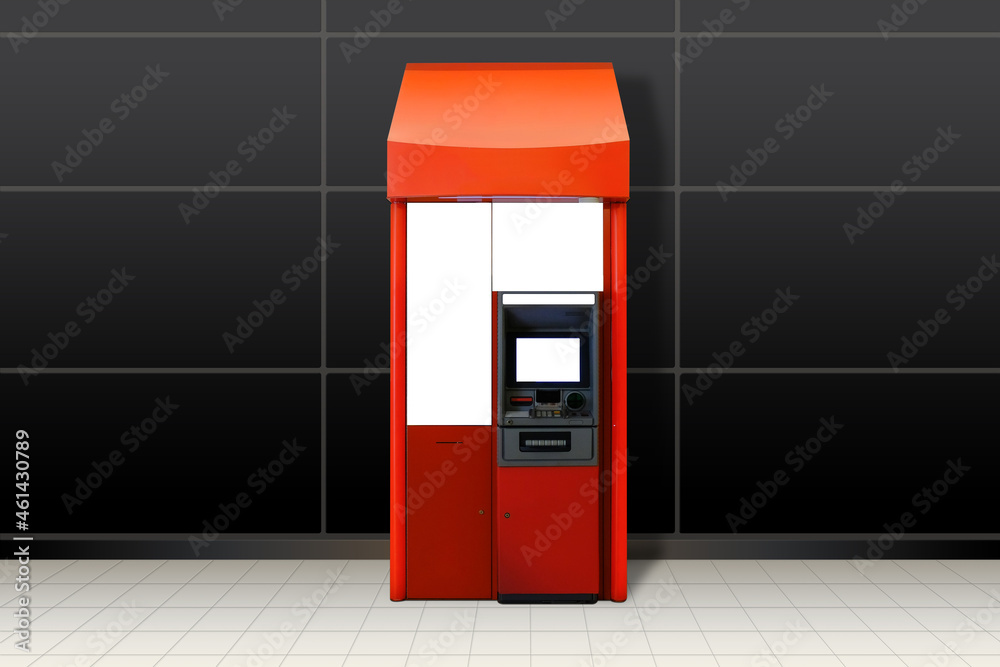 One ATM Automated Teller Machines booth for advertising mockup template ...
