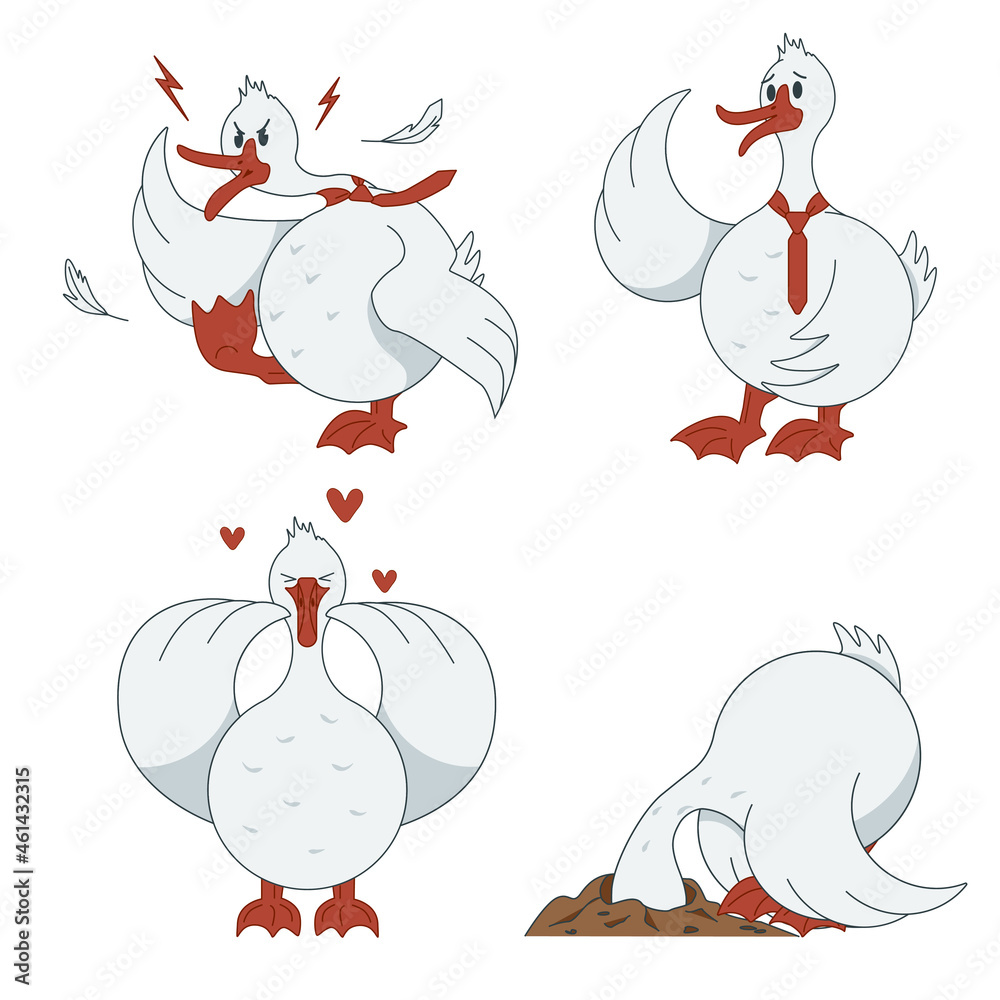 Isolated funny goose in cartoon style. Vector illustration without ...