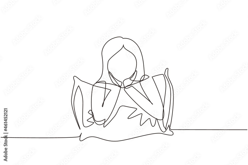 Continuous one line drawing sweet dream or sleep. Sleeping young girl ...