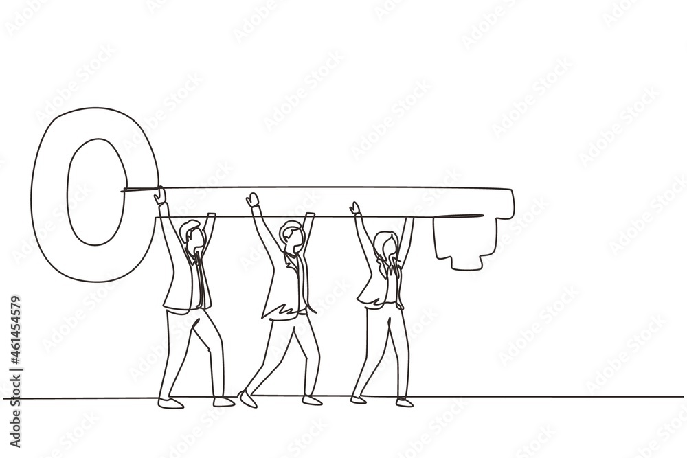Vetor de Single continuous line drawing business teamwork key of ...