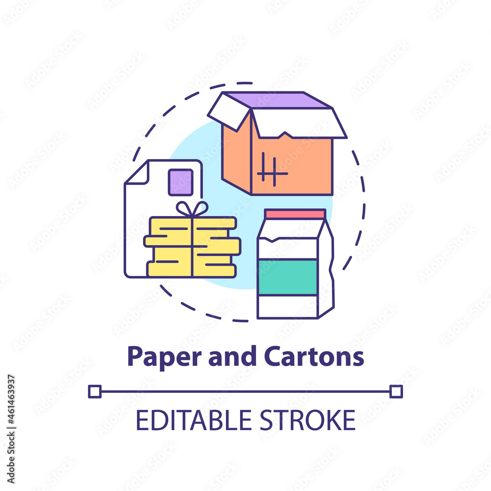 Paper and cartons concept icon. Waste management abstract idea thin ...