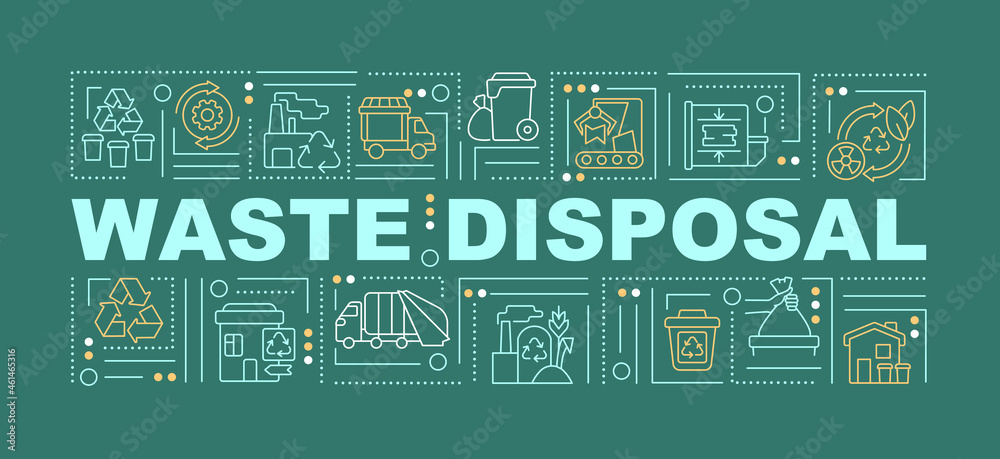 Waste disposal and processing word concepts banner. Garbage processing ...
