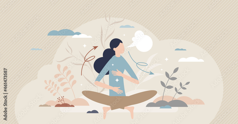Breathe in air as healthy mindfulness practice for calm tiny person ...