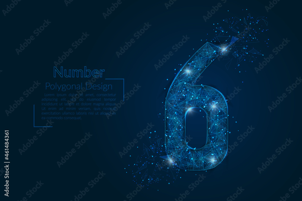Abstract isolated blue image of a number six. Polygonal illustration ...