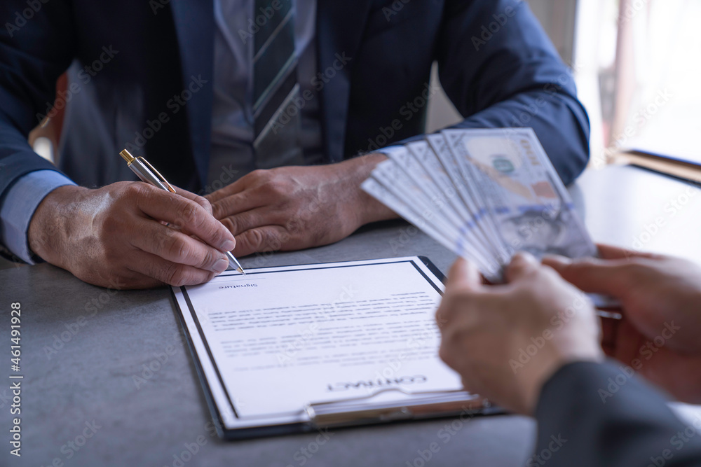 businessman or corrupt politician is offering bribes that are given in ...