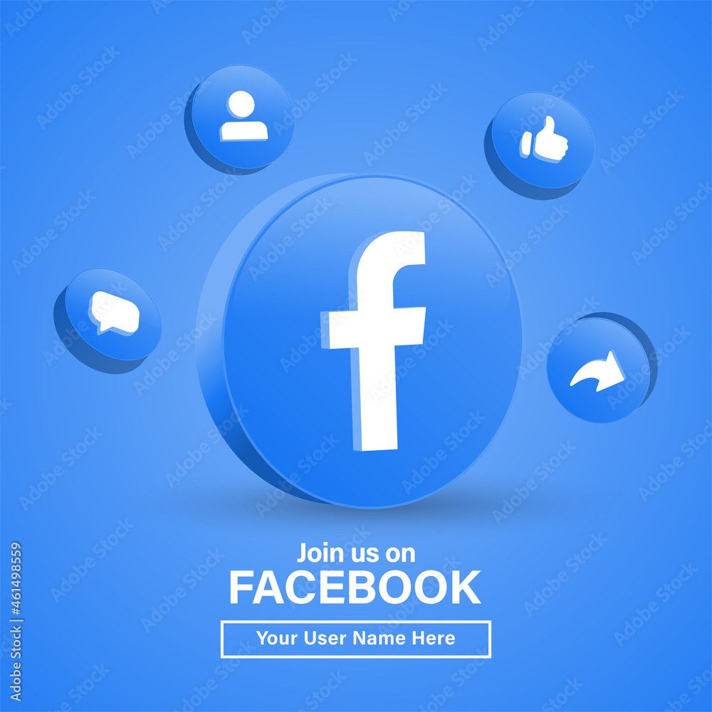 join us on facebook for social media icons banner in 3d round circle ...