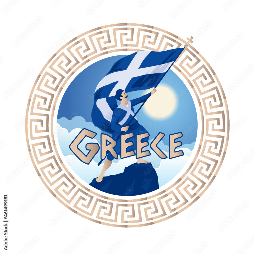 Ancient Greek rebel raises the flag of Greece as a sign of national ...