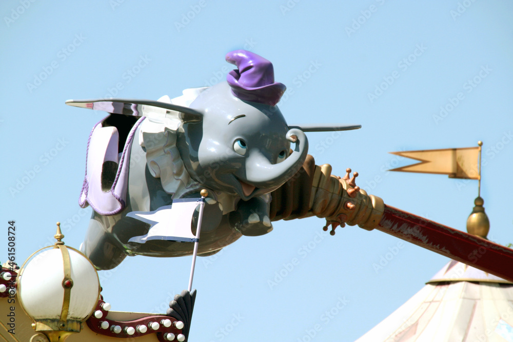 Dumbo, the flying elephant from Walt Disney. Attraction of the Euro ...