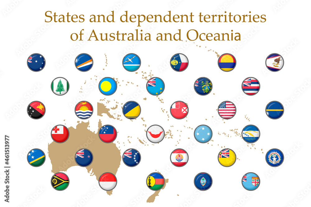 A set of flags of Australia and Oceania on a white background. Vector ...