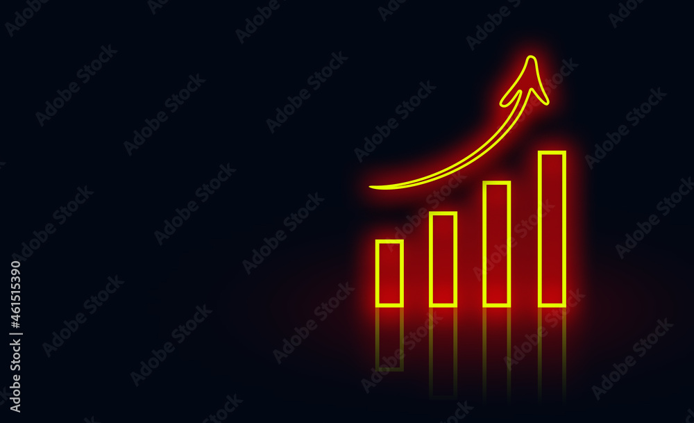 Neon Increasing Chart sign With Arrow Up. Business Growth and ...