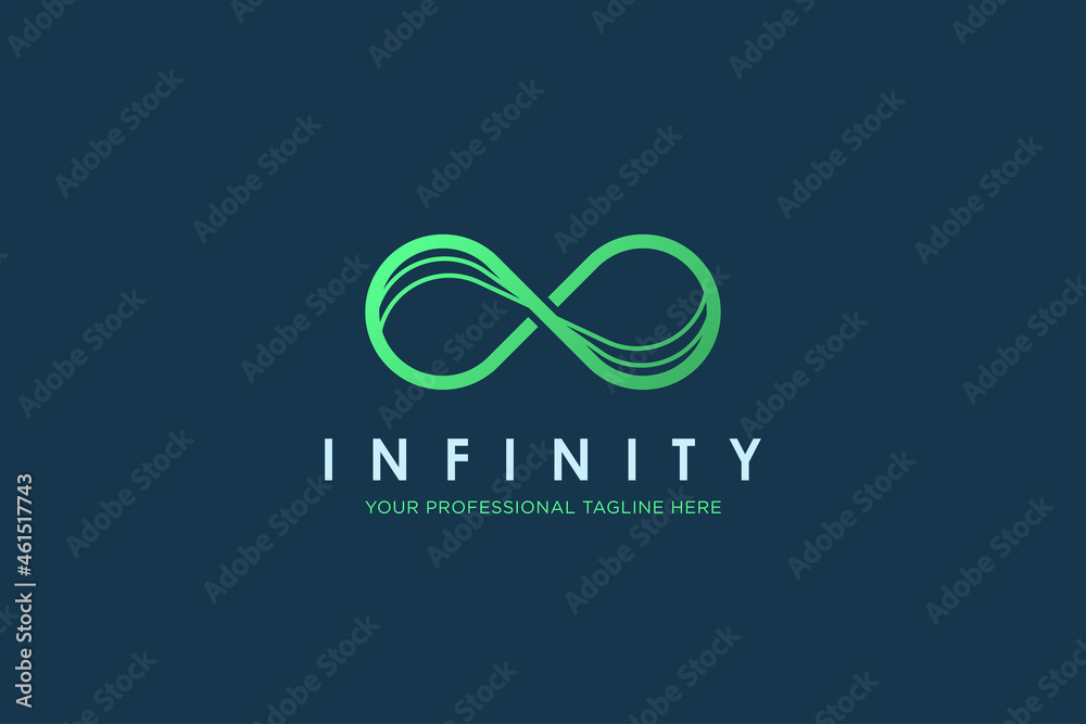 Simple Infinity Logo. Green Line Waves Infinite Symbol isolated on Blue ...