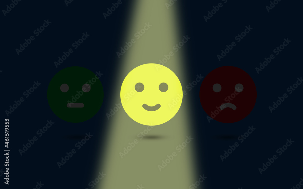 Happy Customer Emoticon Concept. three emoji with different state of ...