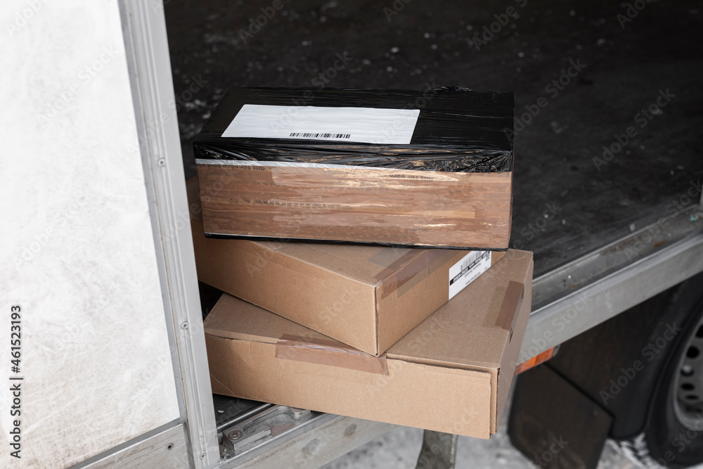 Parcels inside lorry Stock Photo | Adobe Stock