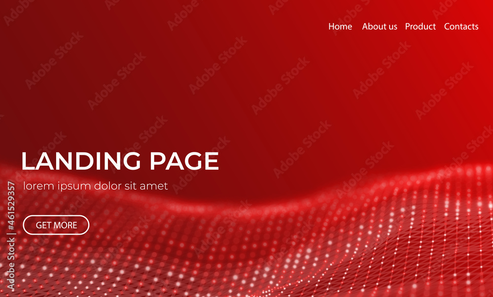 Abstract landing page background with red particles. Flow wave with dot ...