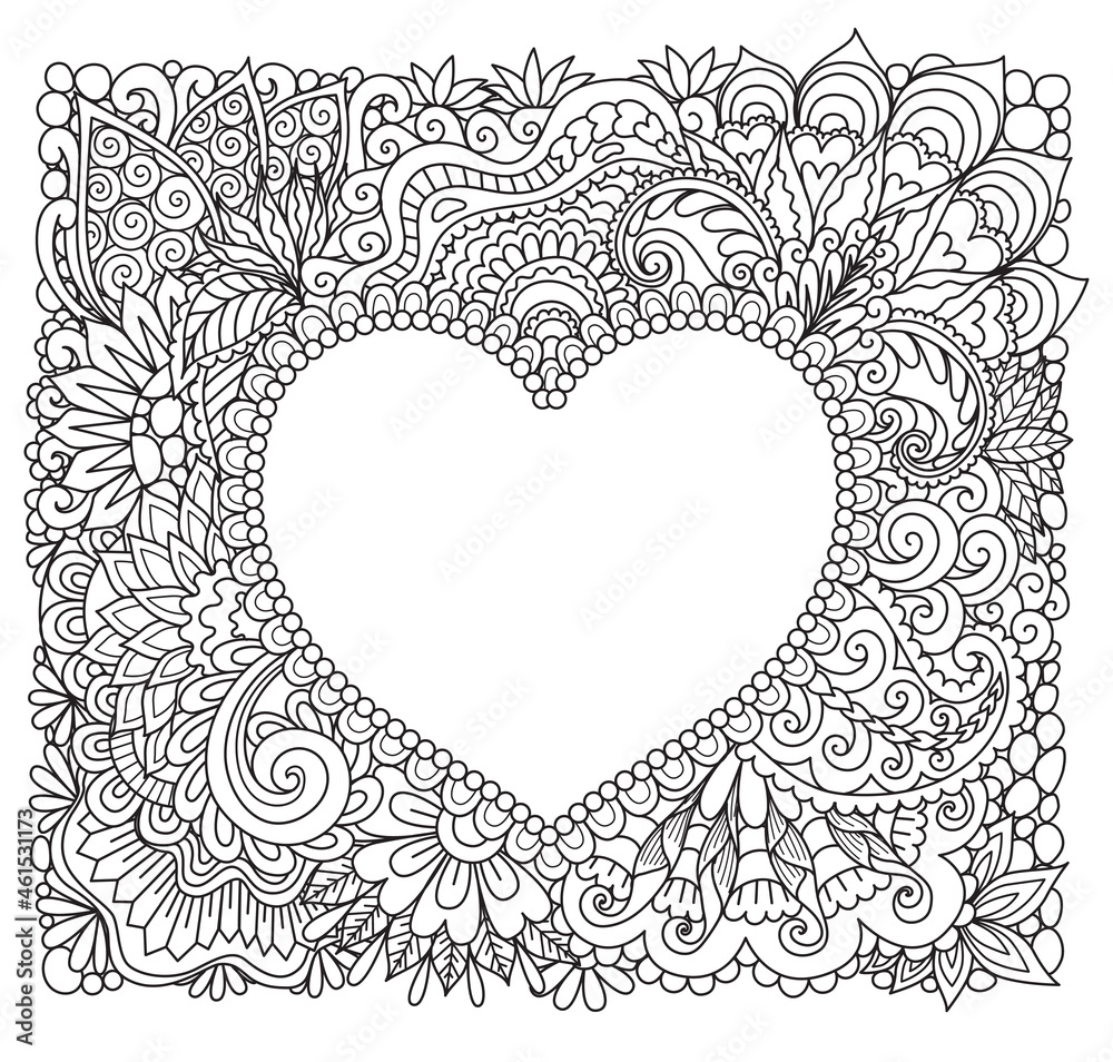 Heart frameMandala heart shape frame for printing, engraving or ...