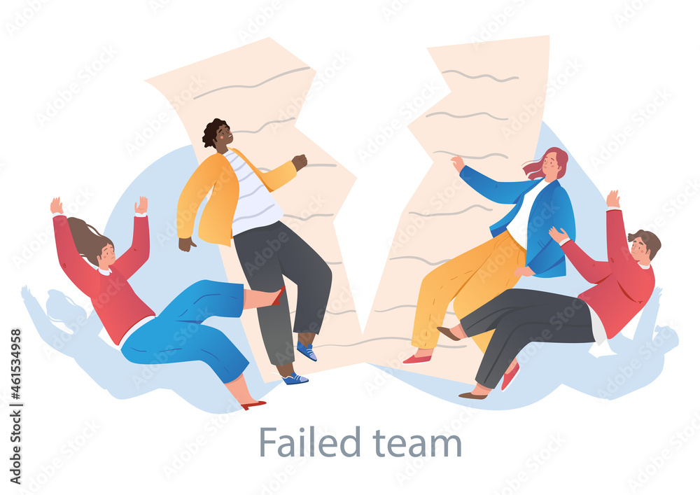 Concept of fail. Team collapsed with the termination of the contract ...