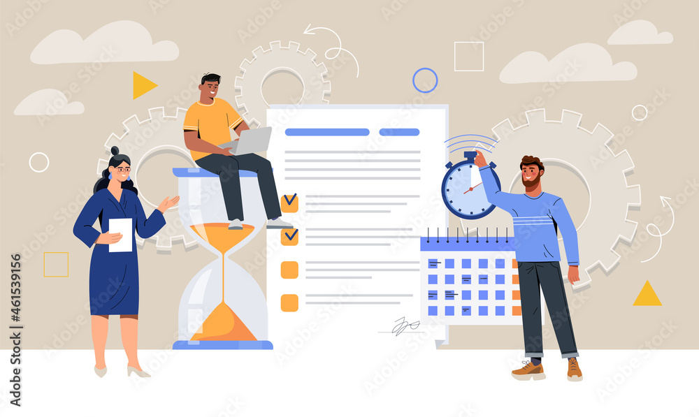 Time management concept. Prioritization, woman sitting on hourglass ...