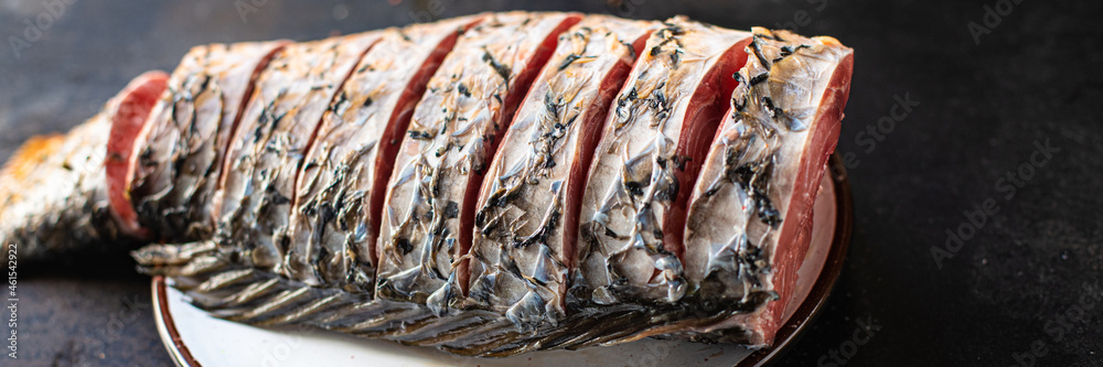 carp fish slice raw white headless freshwater fish seafood meal snack ...