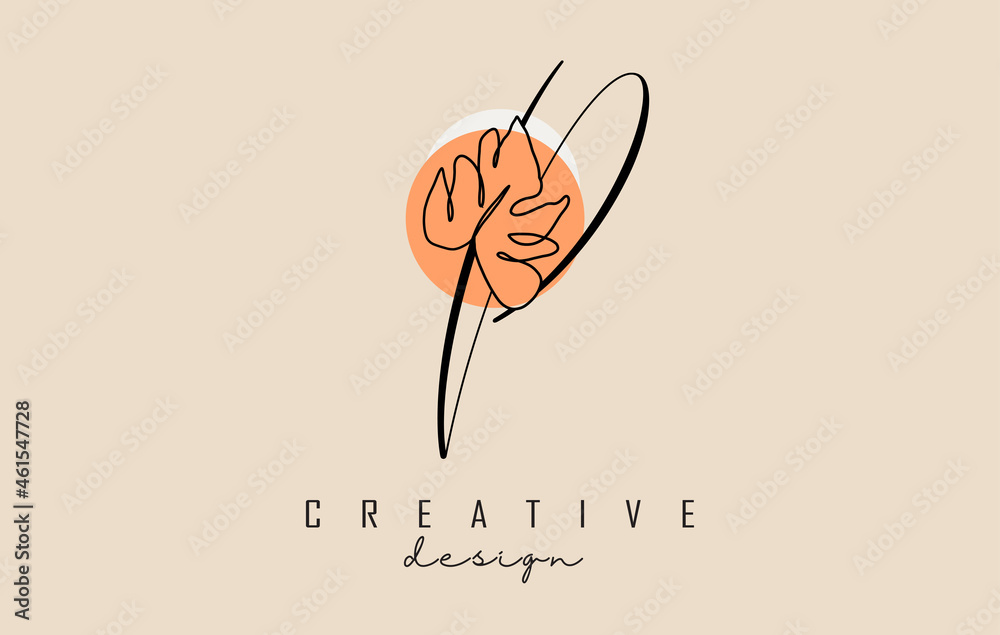 Simple and elegant handwritten P letter logo design with Monstera leaf ...