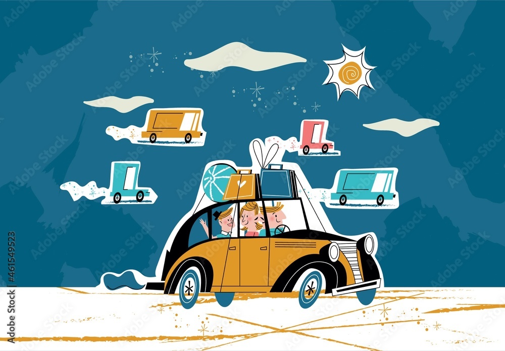 Illustration Spring Break Mid Century Design Family Vacation Stock ...