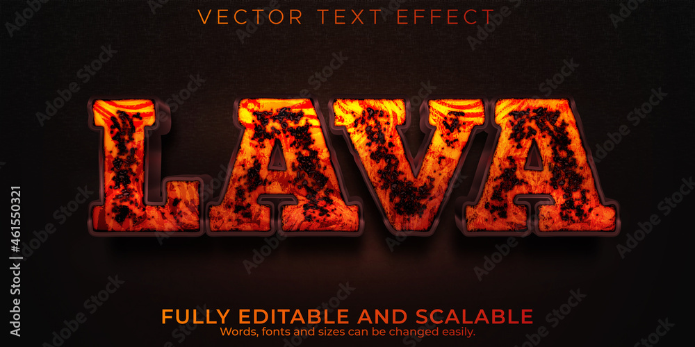 Lava volcano text effect, editable hot and magma text style Stock ...