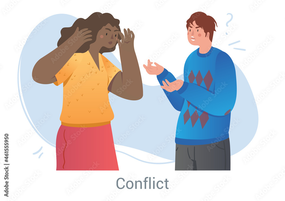 Conflict between man and woman. Couple quarrels and can not find ...