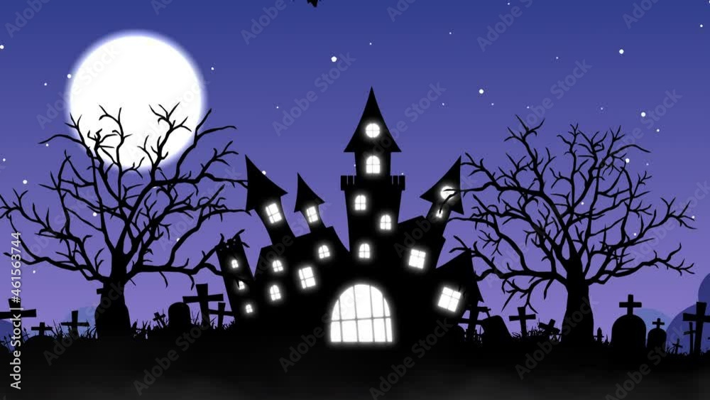 Halloween background animation with the concept of Haunted Castle, Moon ...