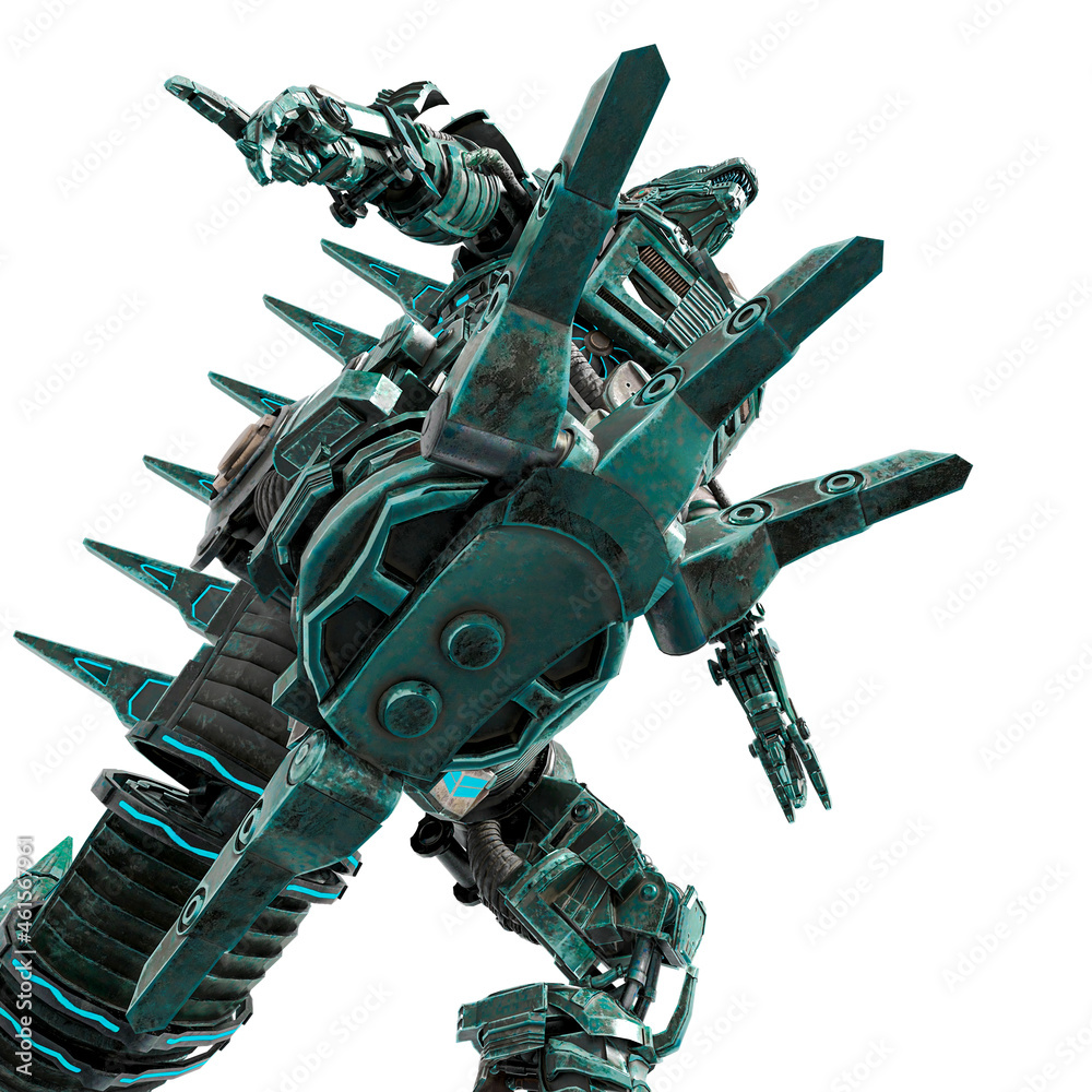 cyberpunk dinosaur bot is stepping and smashing Stock Illustration ...