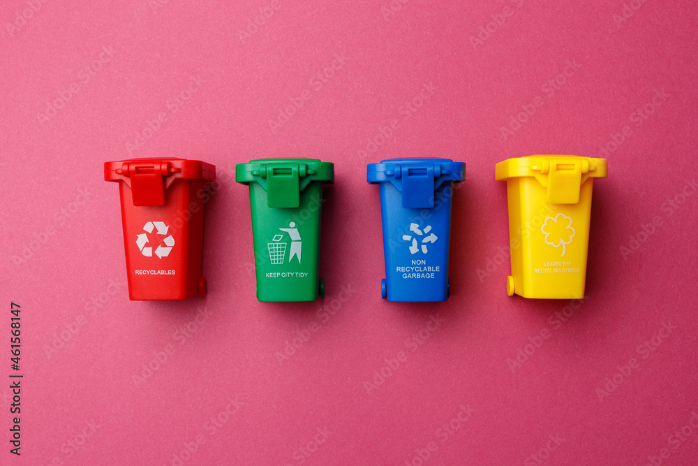 Waste separation, garbage sorting. Colorful garbage containers for ... Waste separation, garbage sorting. Colorful garbage containers for ...
